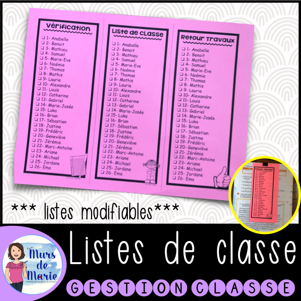 LISTES DE CLASSES MODIFIABLES – Les Murs de Marie